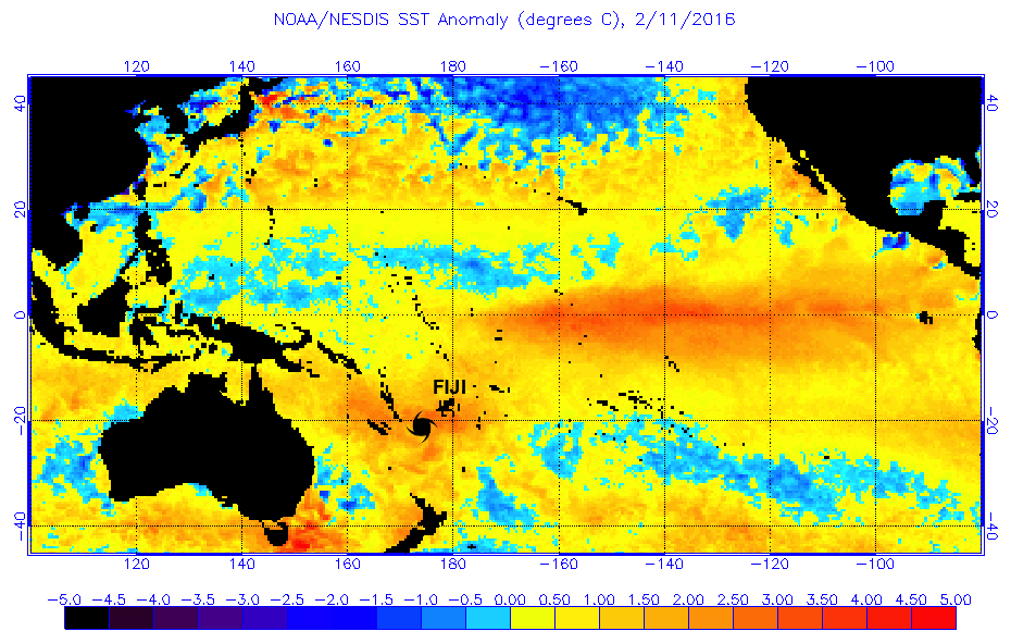 Map: SST Anomaly During Winston | Climate Signals Map: SST Anomaly During Winston | Climate Signals